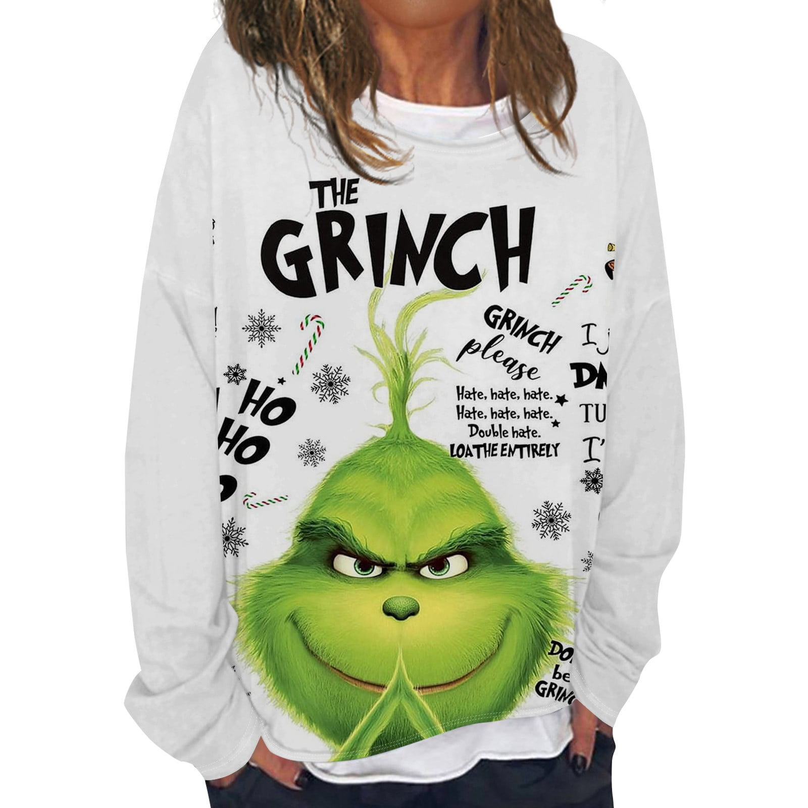Christmas Grinch Printing Hoodies Sweatshirt Christmas Pullover Women's ...