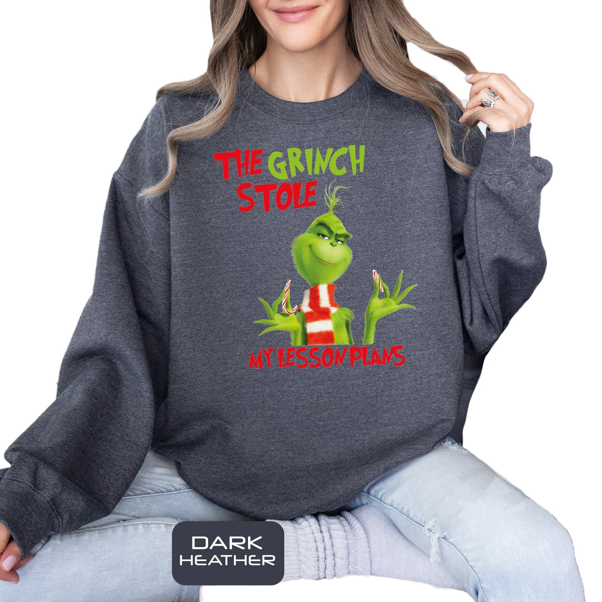 Christmas The Grinch Stole My Lesson Plans Crewneck Mens Womens ...