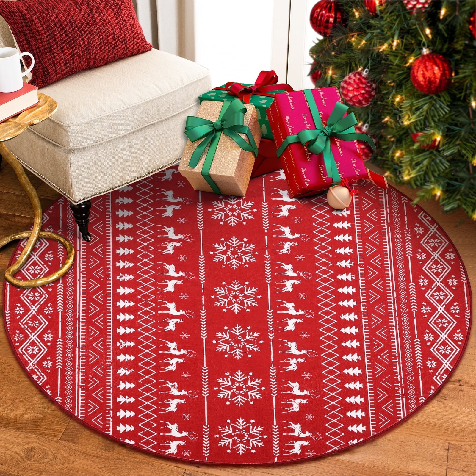 Christmas Rugs, Yamaziot Area Rug for Living Room, 4ft Round Rug for ...