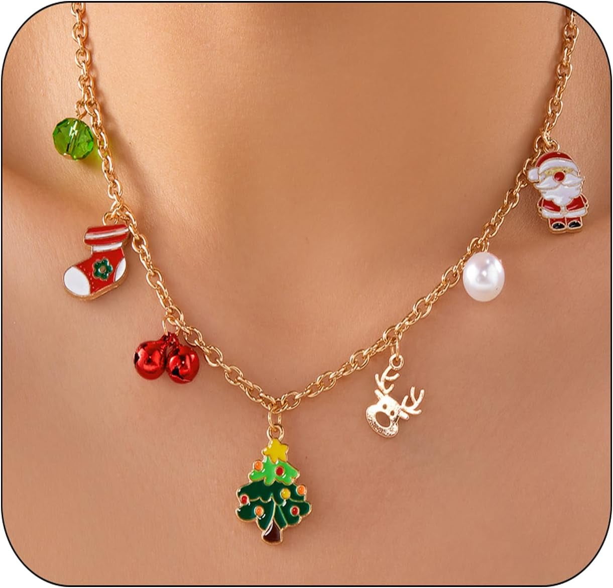 Christmas Theme Charm Necklace for Women Cartoon Elk Santa Gingerbread ...