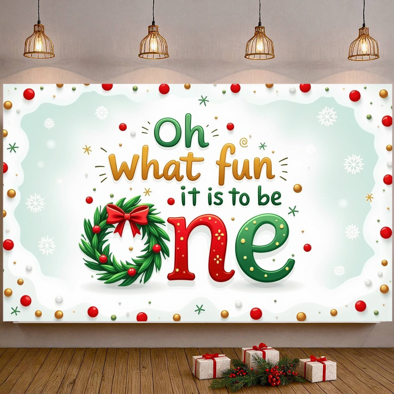 Christmas Theme Christmas Banner Red Bow 1st Birthday Banner Gold ...