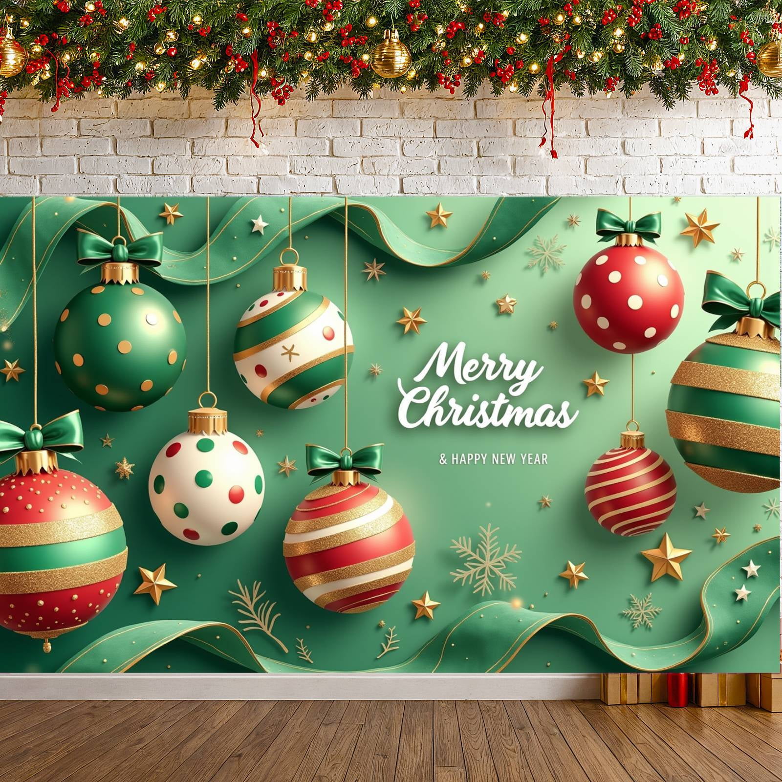 Christmas Theme Christmas Banner Red Green Color New Year Banner Gold ...