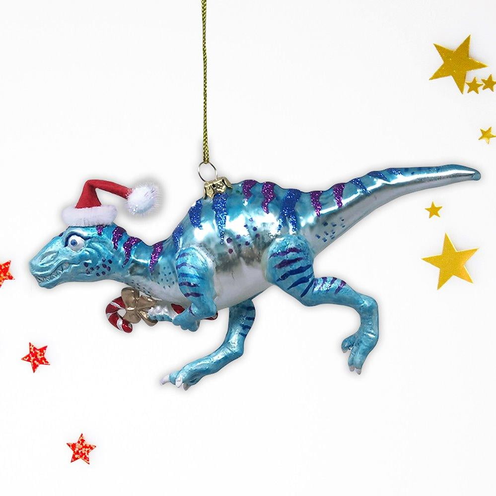 Christmas Theme Dinosaur Raptor Glass Ornament - Walmart.com