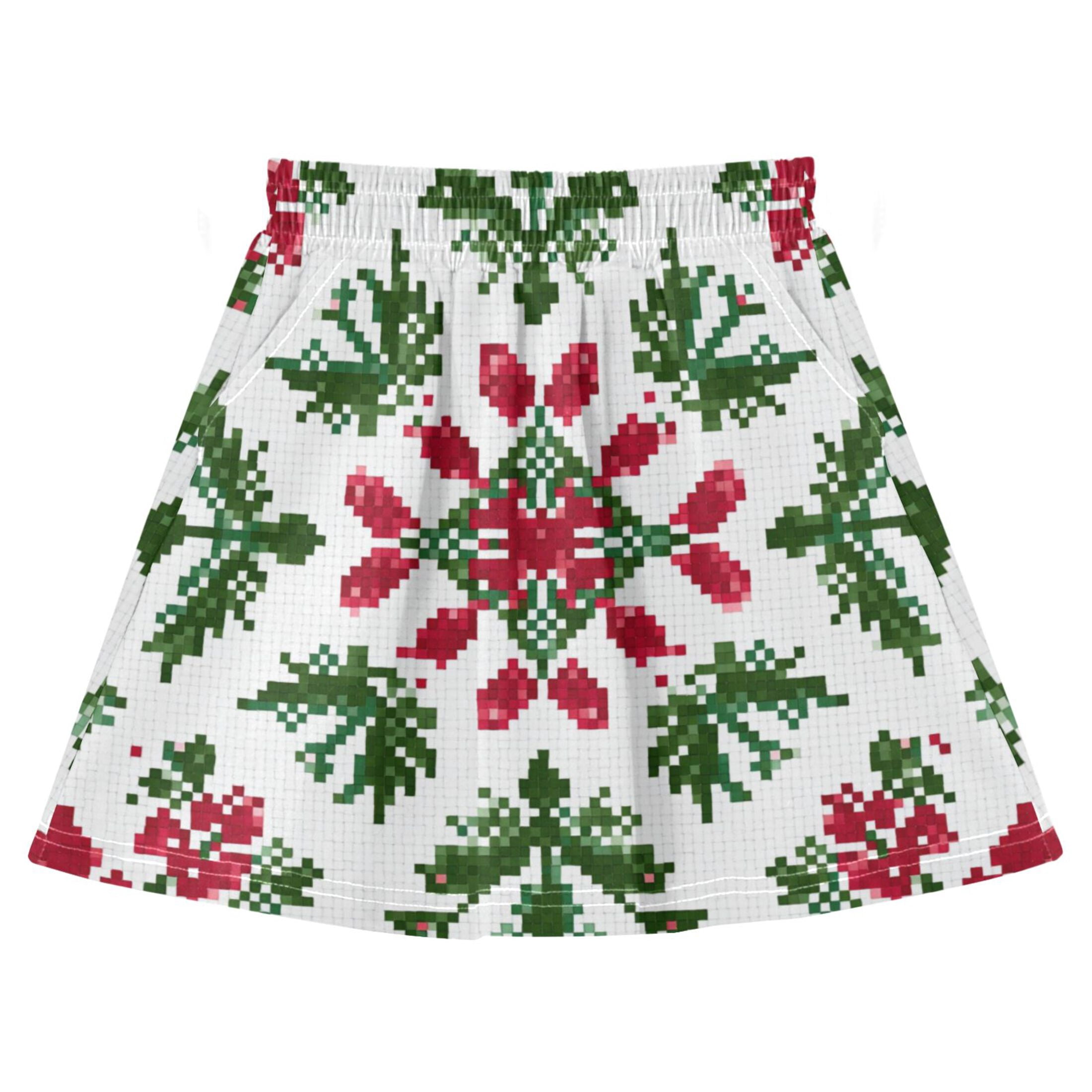 Christmas Theme Pattern Pixel Girls' Skirts A-Line Skirts with Under ...