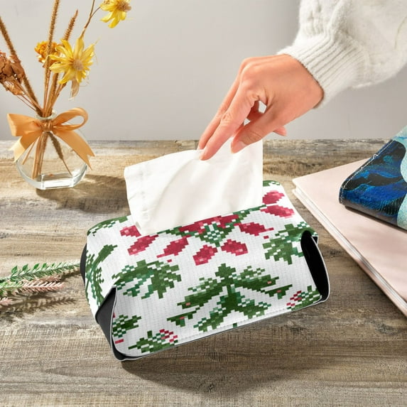Christmas Theme Pattern Pixel Leather Tissue Box Cover Rectangle Tissue ...