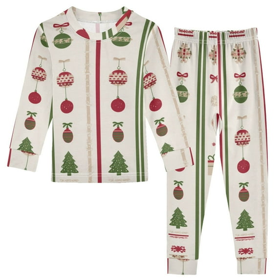 Christmas Theme Pattern Vertical Stripes Cotton Pajama Set Long Sleeve ...