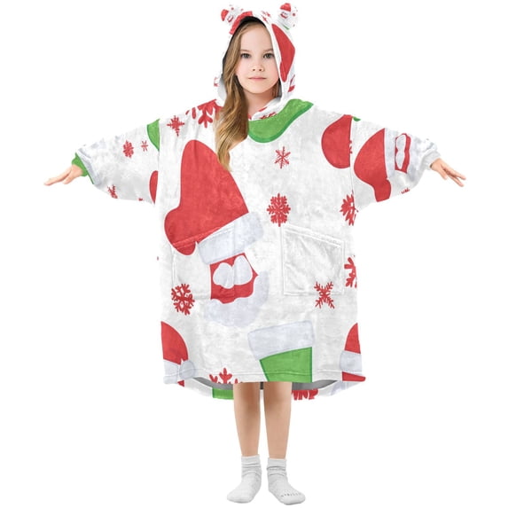 Christmas Theme Pattern Wearable Blankets Hoodie Oversize Sherpa ...
