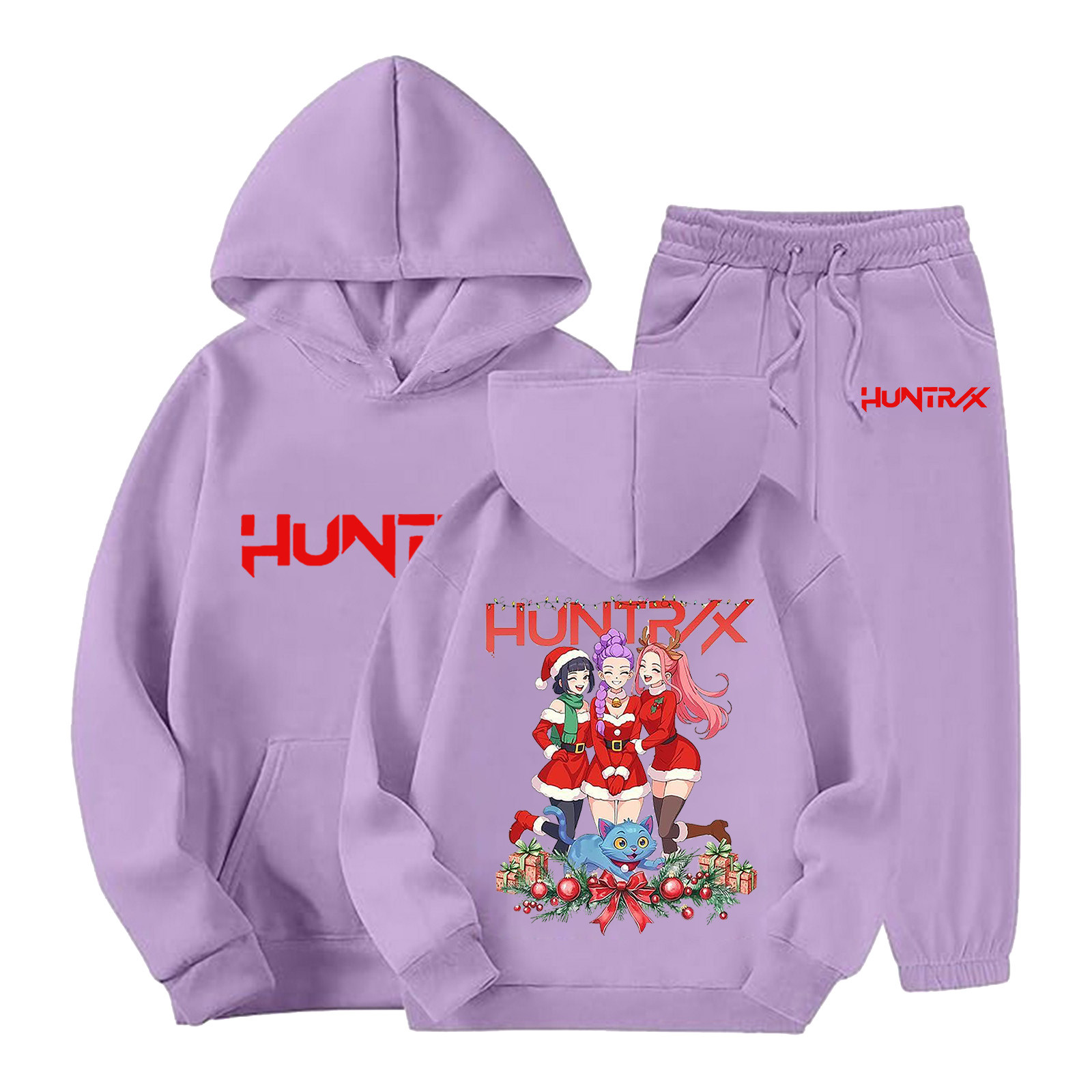 Christmas Themed Girls Fleece Tracksuit 2-Piece Set, Winter Warm ...