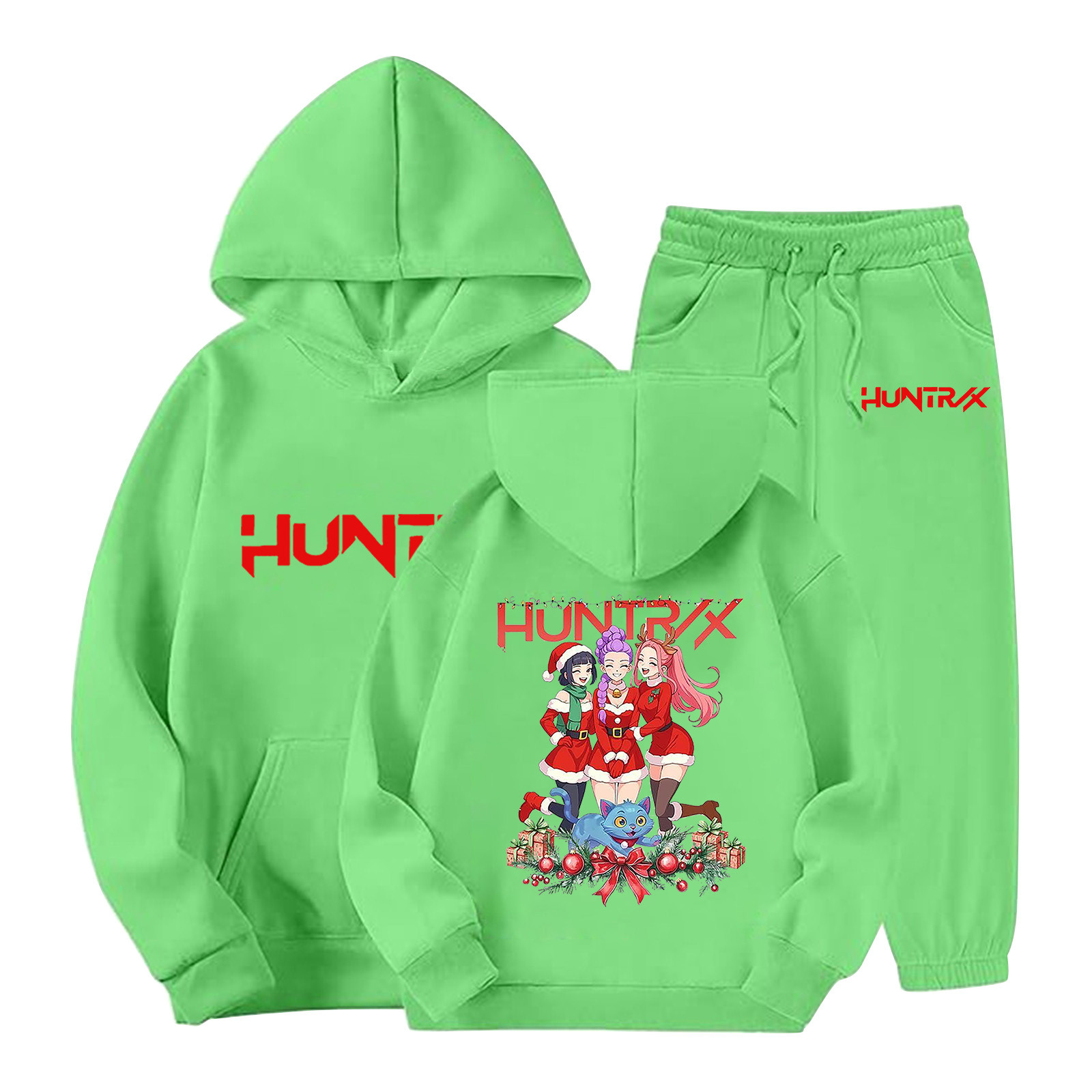 Christmas Themed Girls Fleece Tracksuit 2-Piece Set, Winter Warm ...