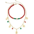 Christmas Themed Layering Necklace Set 14K Gold Plated Red Green Beaded ...