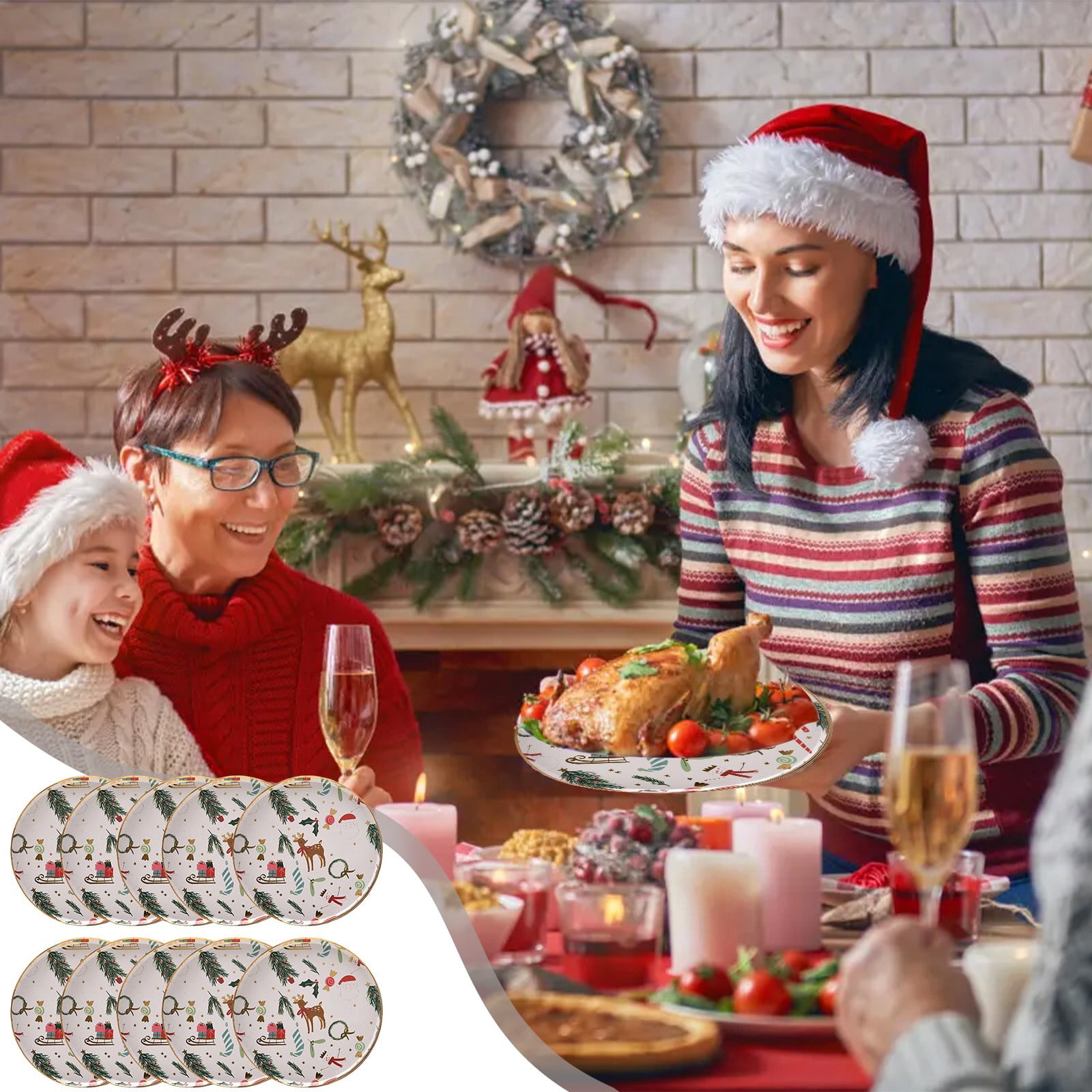 Christmas Themed Party Disposable Paper Plates And Cups Set Festive ...