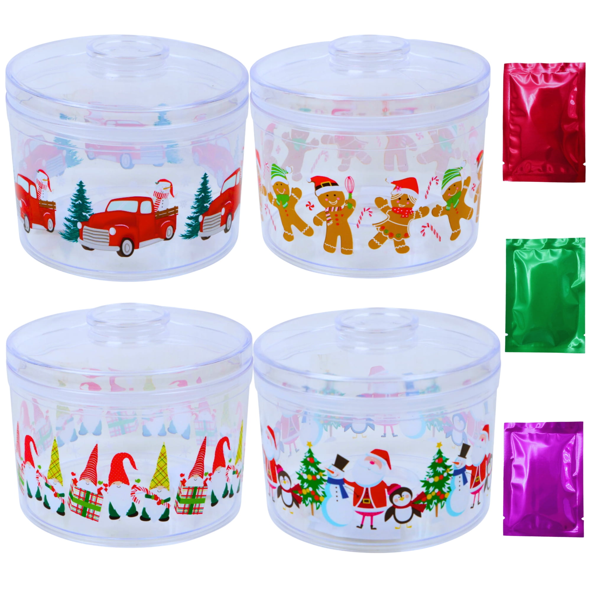 Christmas-Themed Plastic Containers with Lids, 12.5-oz Clear Printed ...