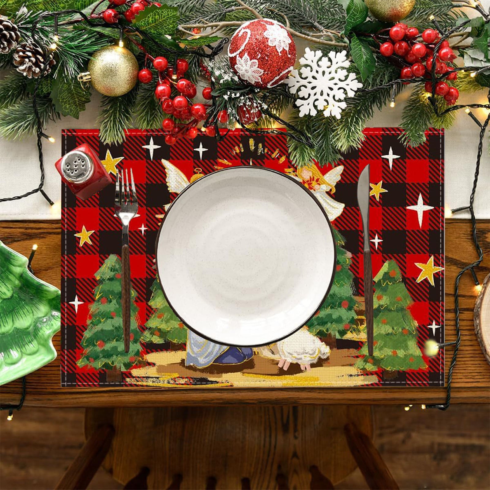 Christmas-Themed Polyester Placemats Set of 4 - Heat-Resistant ...