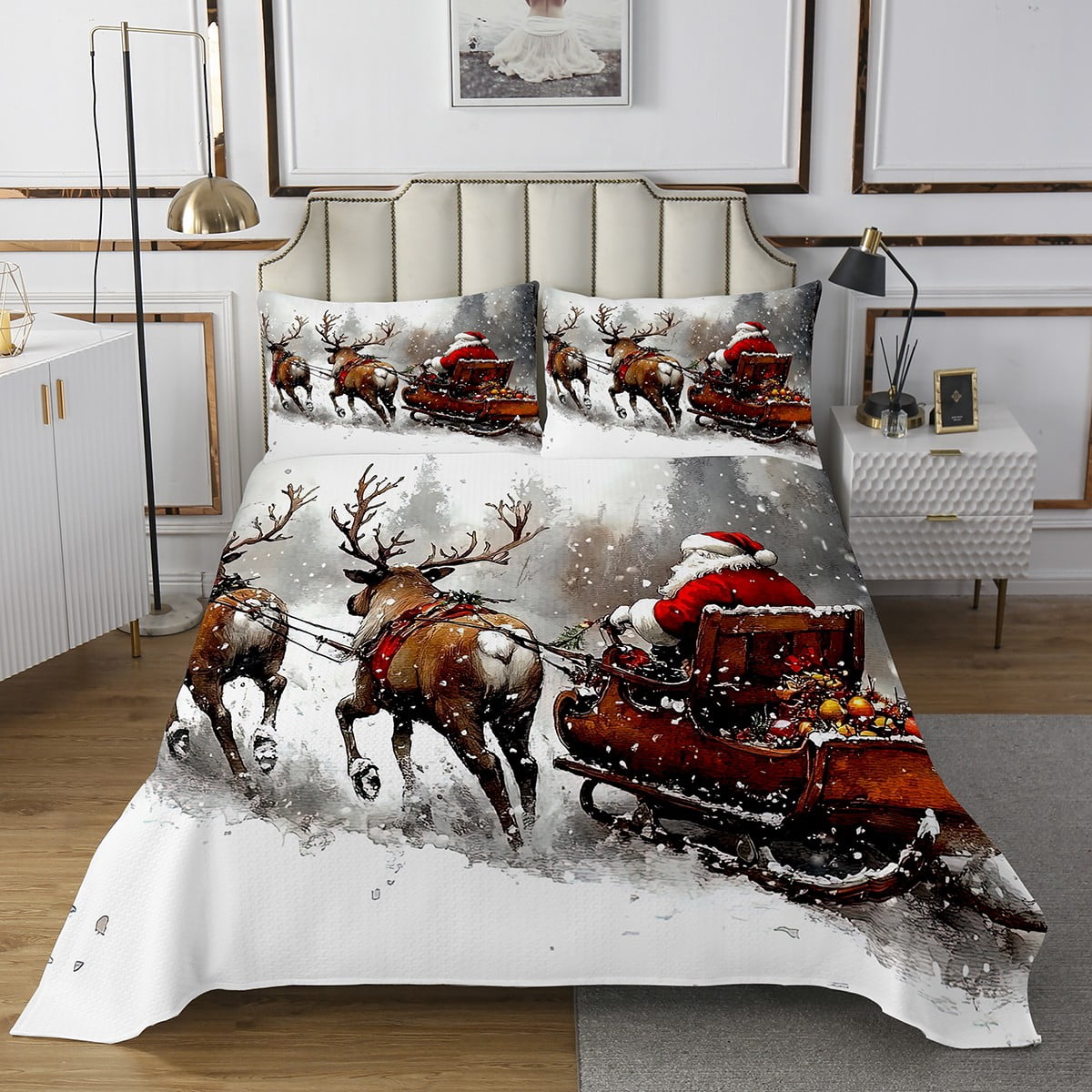Christmas Themed Queen Size Quilt Set for Boys Girls Kids Winter Themed ...