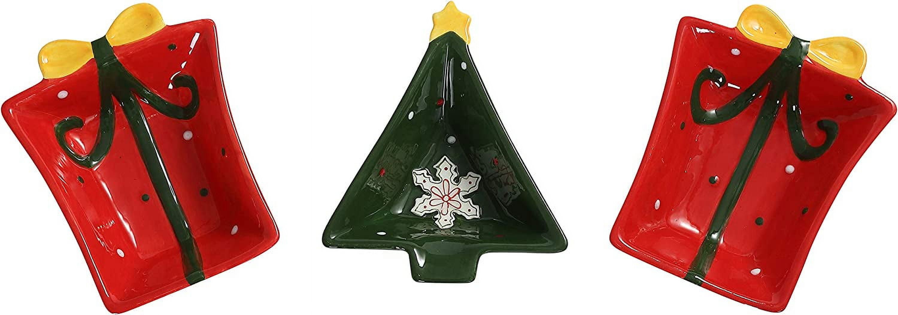 Christmas Themed Red Gifts and Tree Winter Holiday Ceramic 3-Section ...