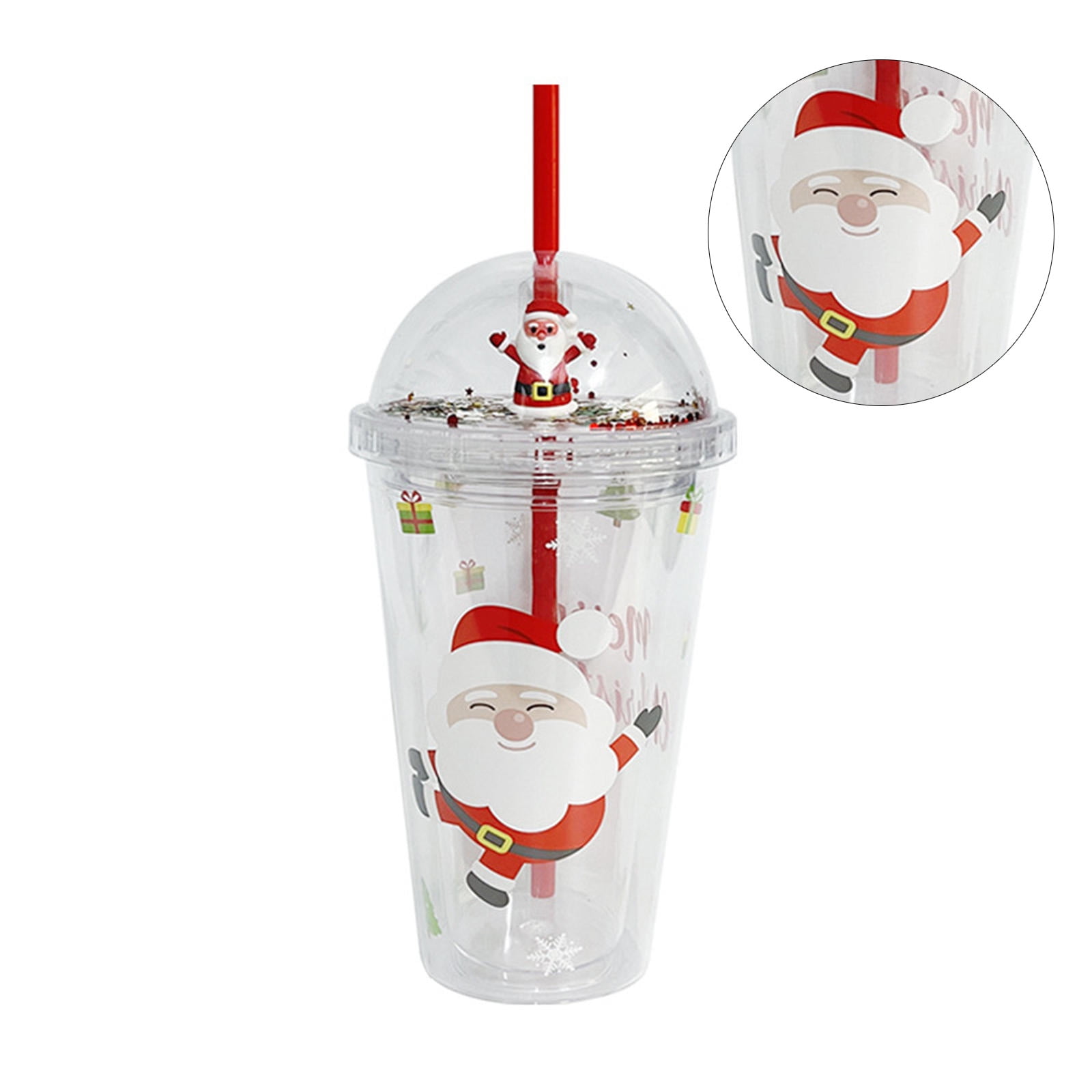 Christmas Themed Reusable Water Tumbler Glitter Cup with Straw and Lid ...