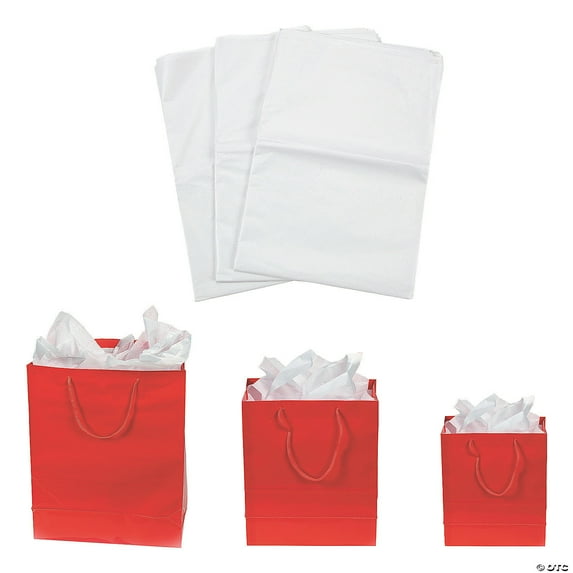 Christmas-Themed Small, Medium & Large Red Gift Bags & Tissue Paper Kit ...