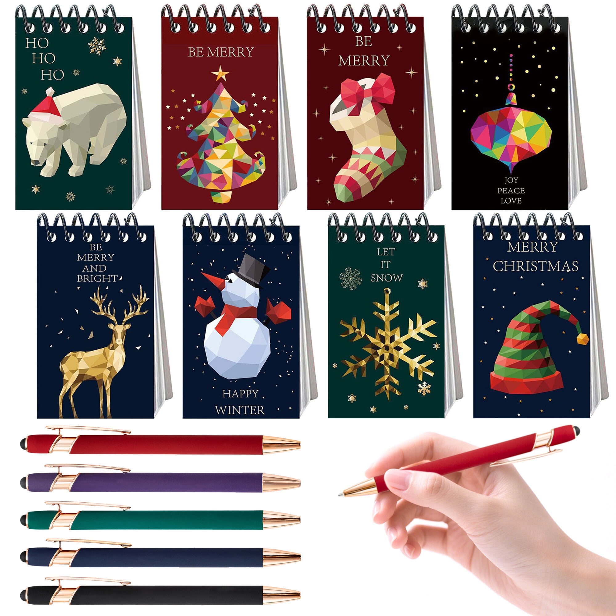 Christmas Themed Spiral Notebook & Pen Set - 8 Notebooks + 5 Pens for ...