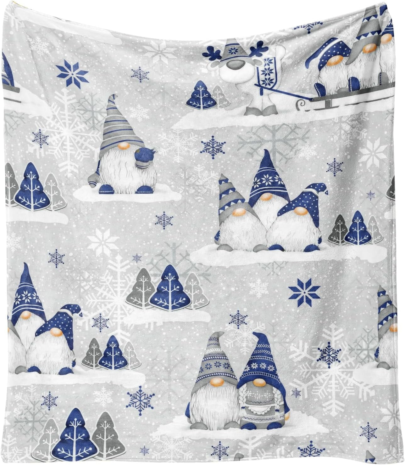 Christmas Throw Blanket 60"x50",Winter Gray Blue Gnome Xmas Holiday ...