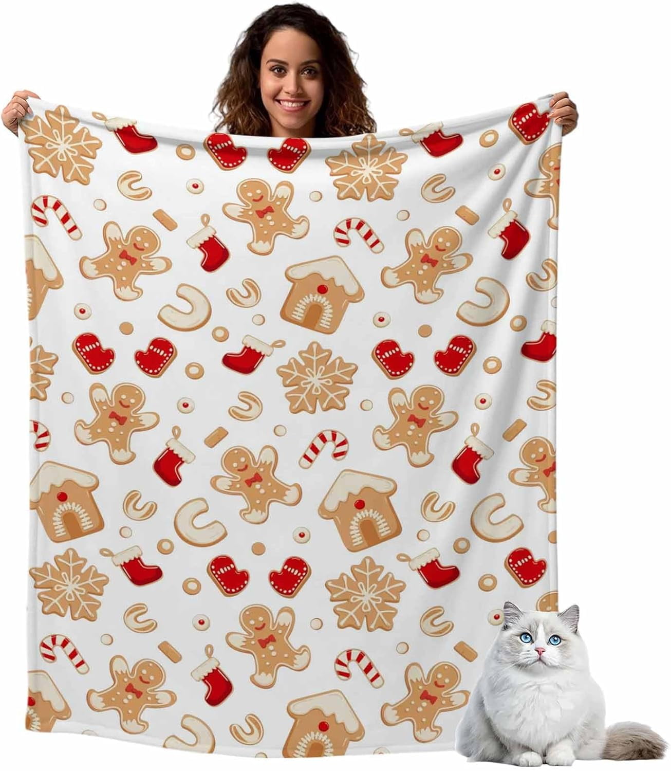 Christmas Throw Blanket for Couch Gingerbread Man Fleece Blanket for ...