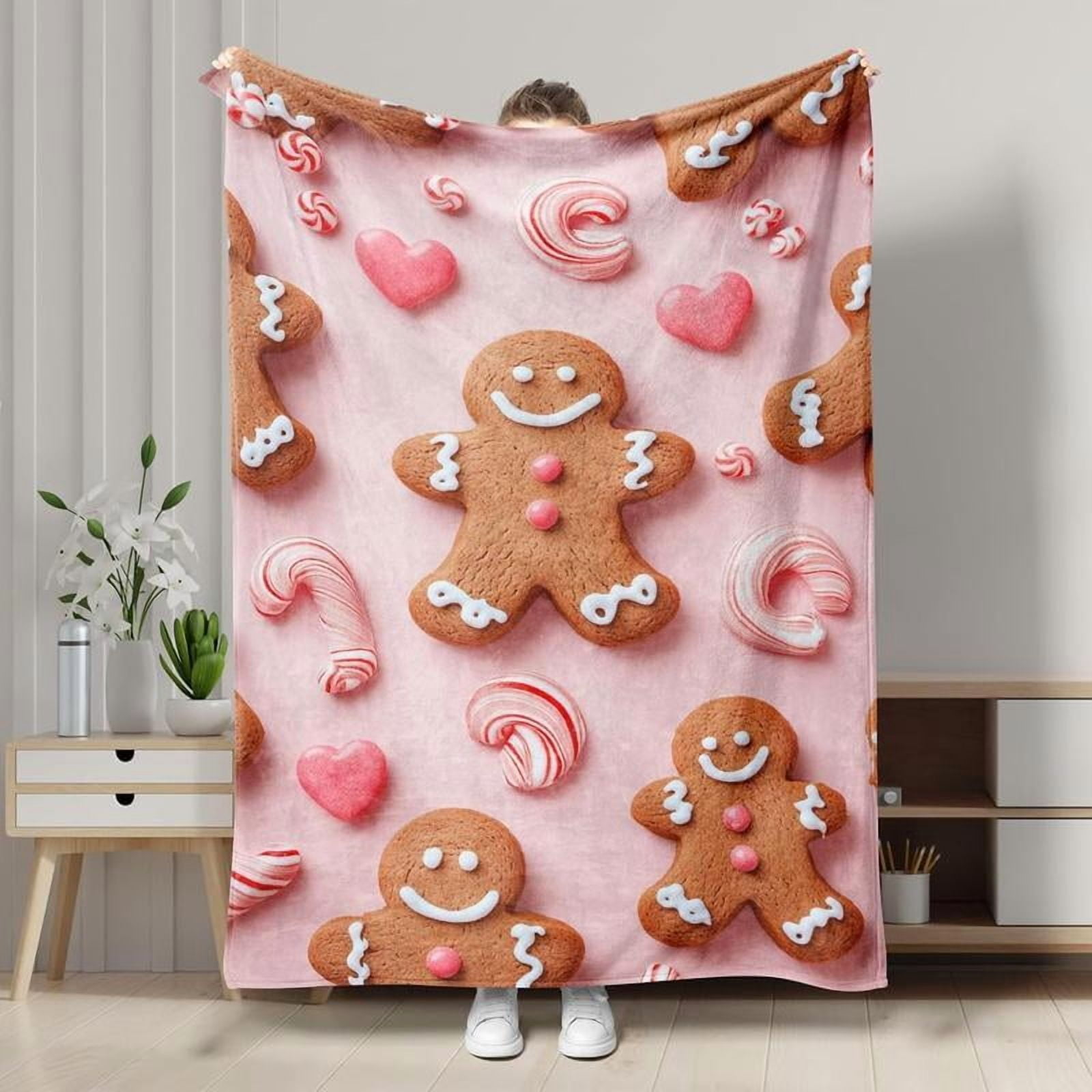 Christmas Throw Blanket Gingerbread Man Box Cartoon sanwfall Pink Soft ...