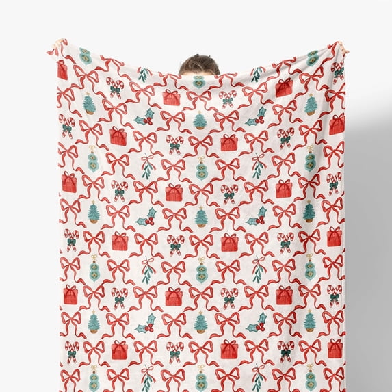 Christmas Throw Blanket, Green Plaid Red Coquette Bow Christmas Blanket ...