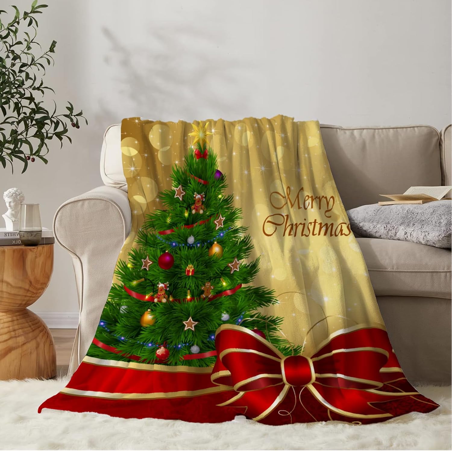 Christmas Throw Blanket Kids Small Gold Red Christmas Tree Blanket for ...