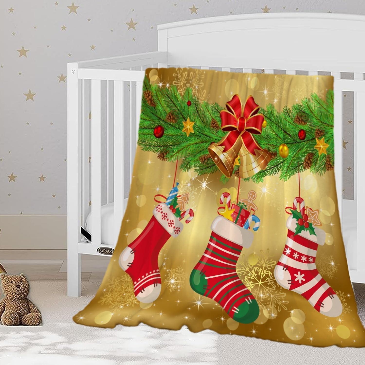 Christmas Throw Blanket Kids Small Gold Christmas Stockings Blanket for ...
