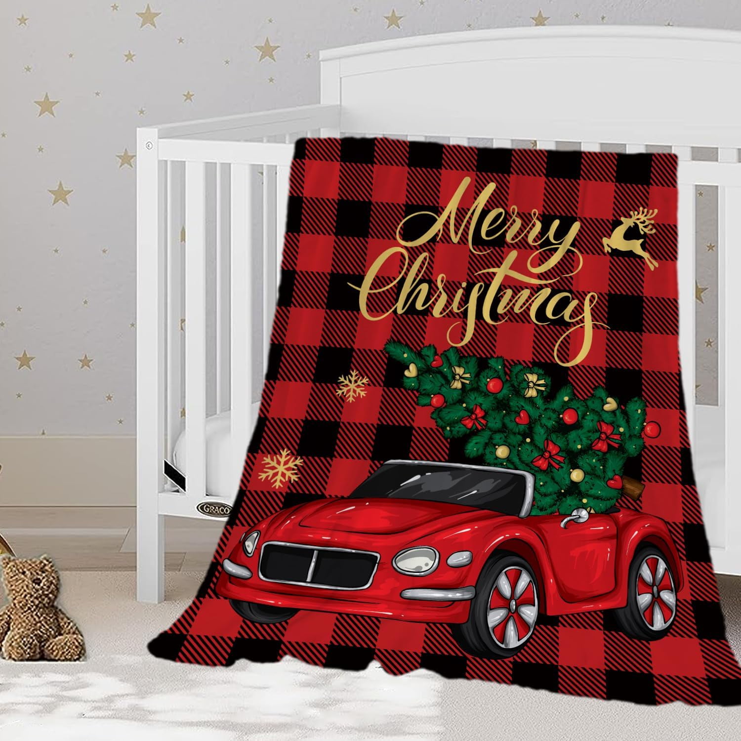 Christmas Throw Blanket Kids Small Red Plaid Christmas Truck Blanket ...