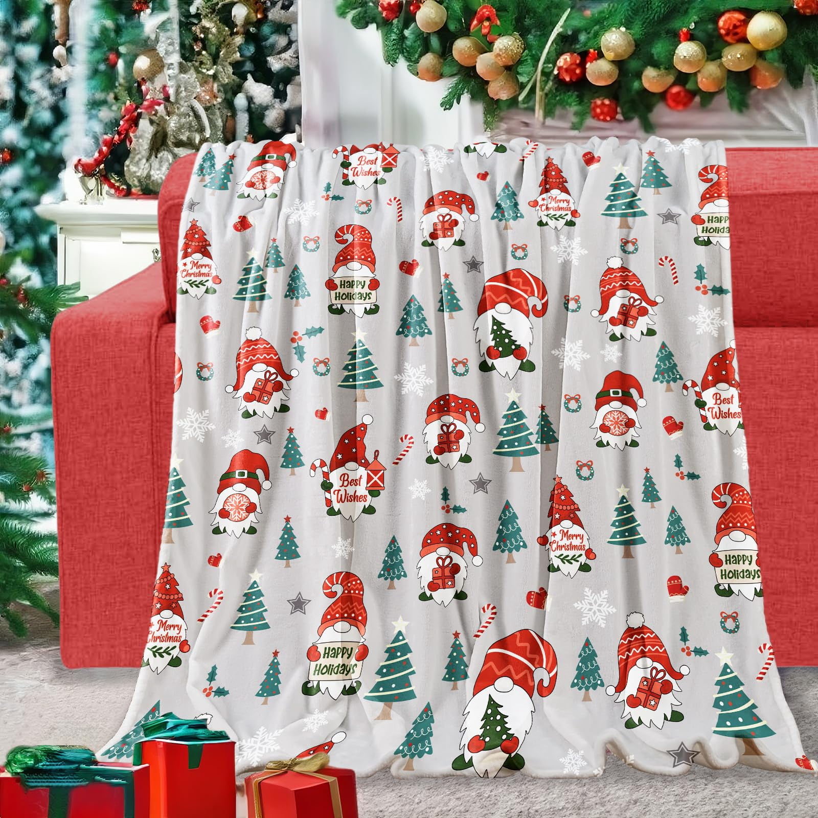 Christmas Throw Blanket Merry Christmas Bliss Gnome Gifts Blankets Grey ...