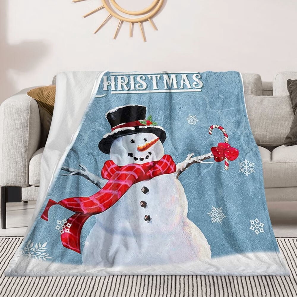 Christmas Throw Blanket, Merry Christmas Snowman and Snowflake Bed ...