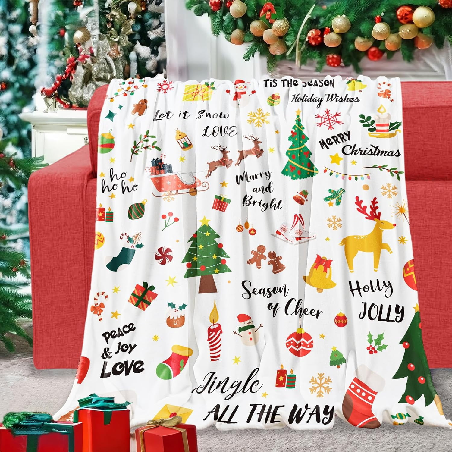 Christmas Throw Blanket Merry Christmas Tree Elk Reindeer Gifts ...