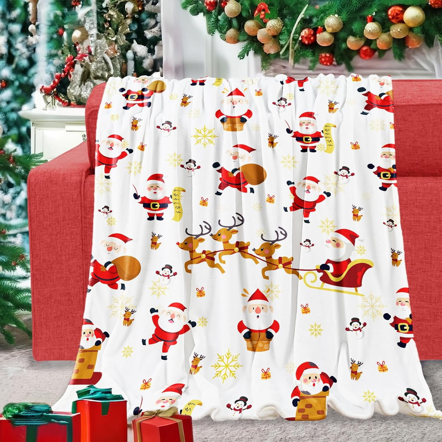 Christmas Throw Blanket Merry Christmas Santa Claus Elk Reindeer Gifts ...