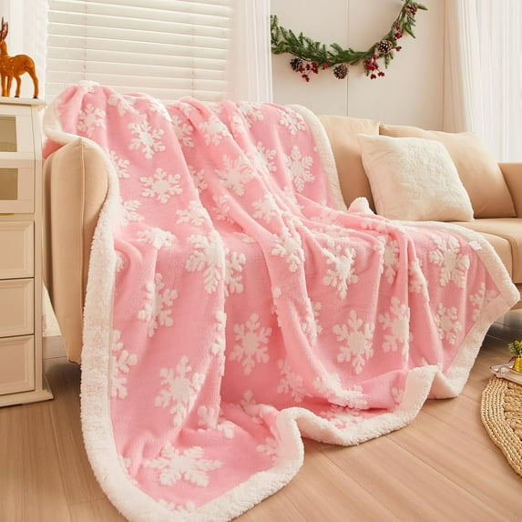 Christmas Throw Blanket - Pink Snowflake Design Soft Flannel & Cozy ...