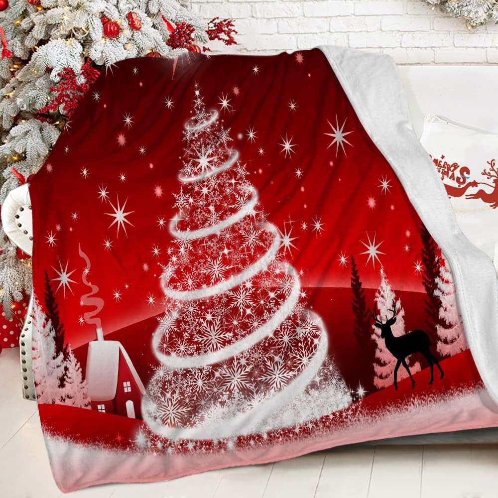 Christmas Throw Blanket Red Twinkle Lights Christmas Tree Deer ...