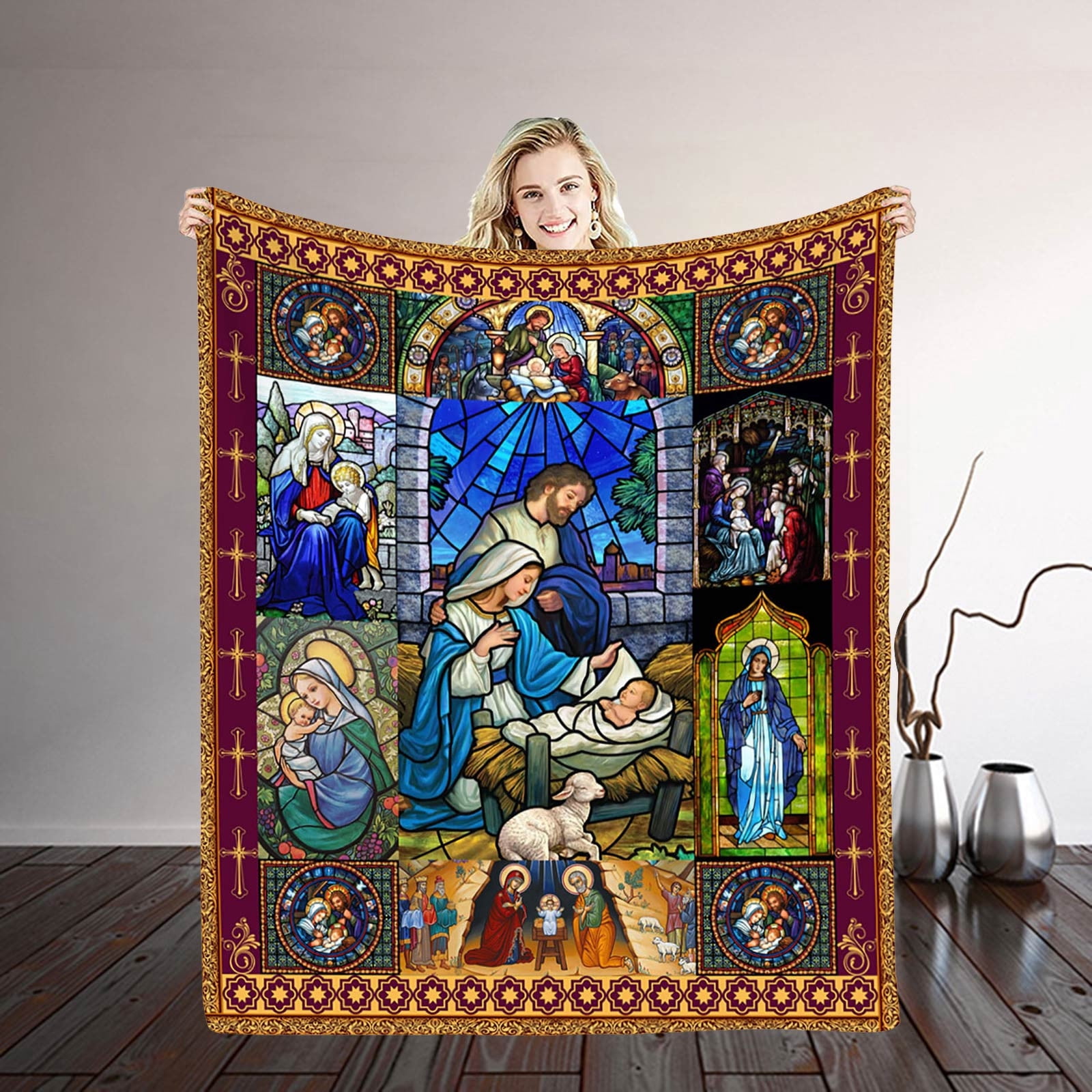 Christmas Throw Blanket Ultra Soft Warm Flannel Fleece Jesus Mary ...