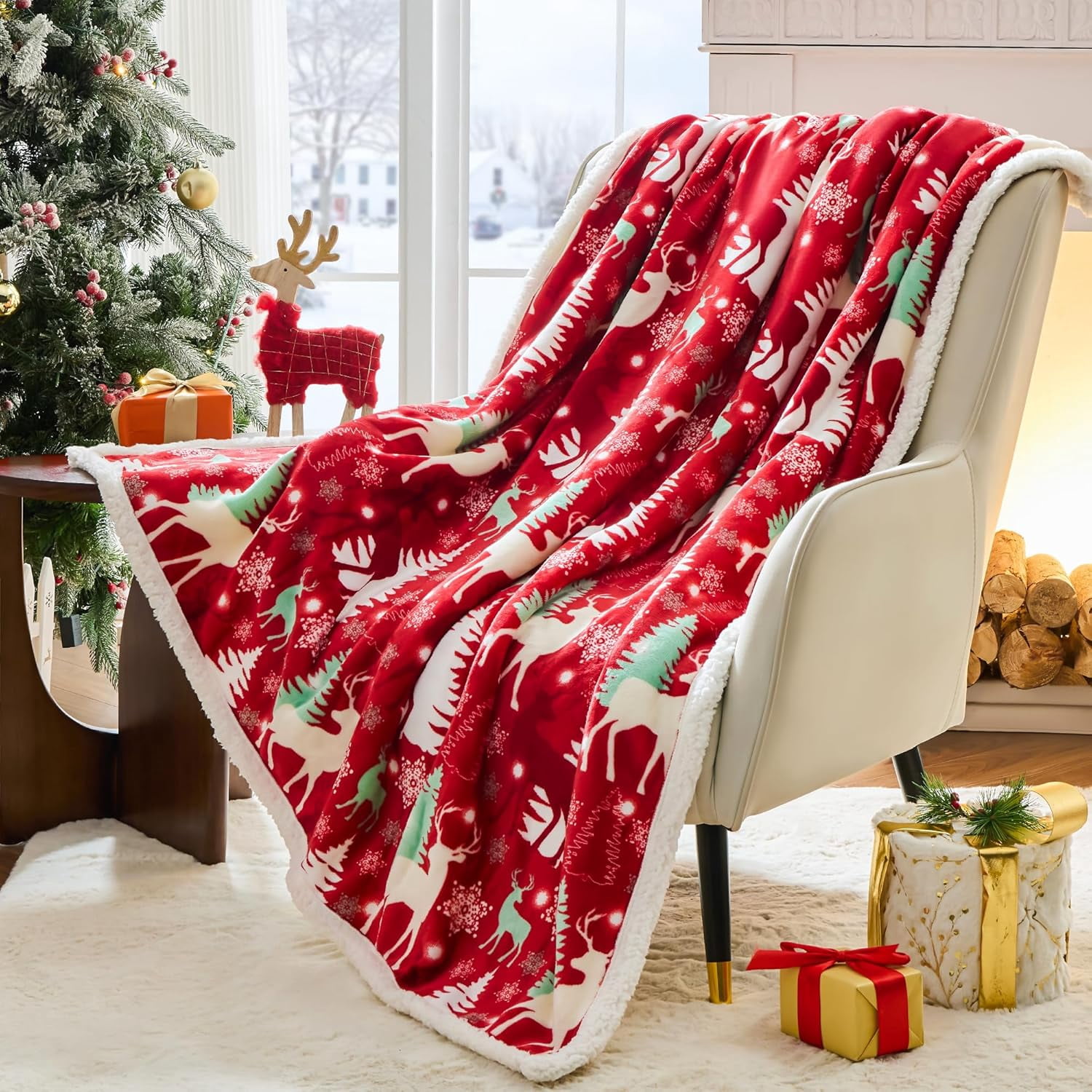 Christmas Throw Blanket, Winter Holiday Sherpa Fleece Blanket, Premium ...