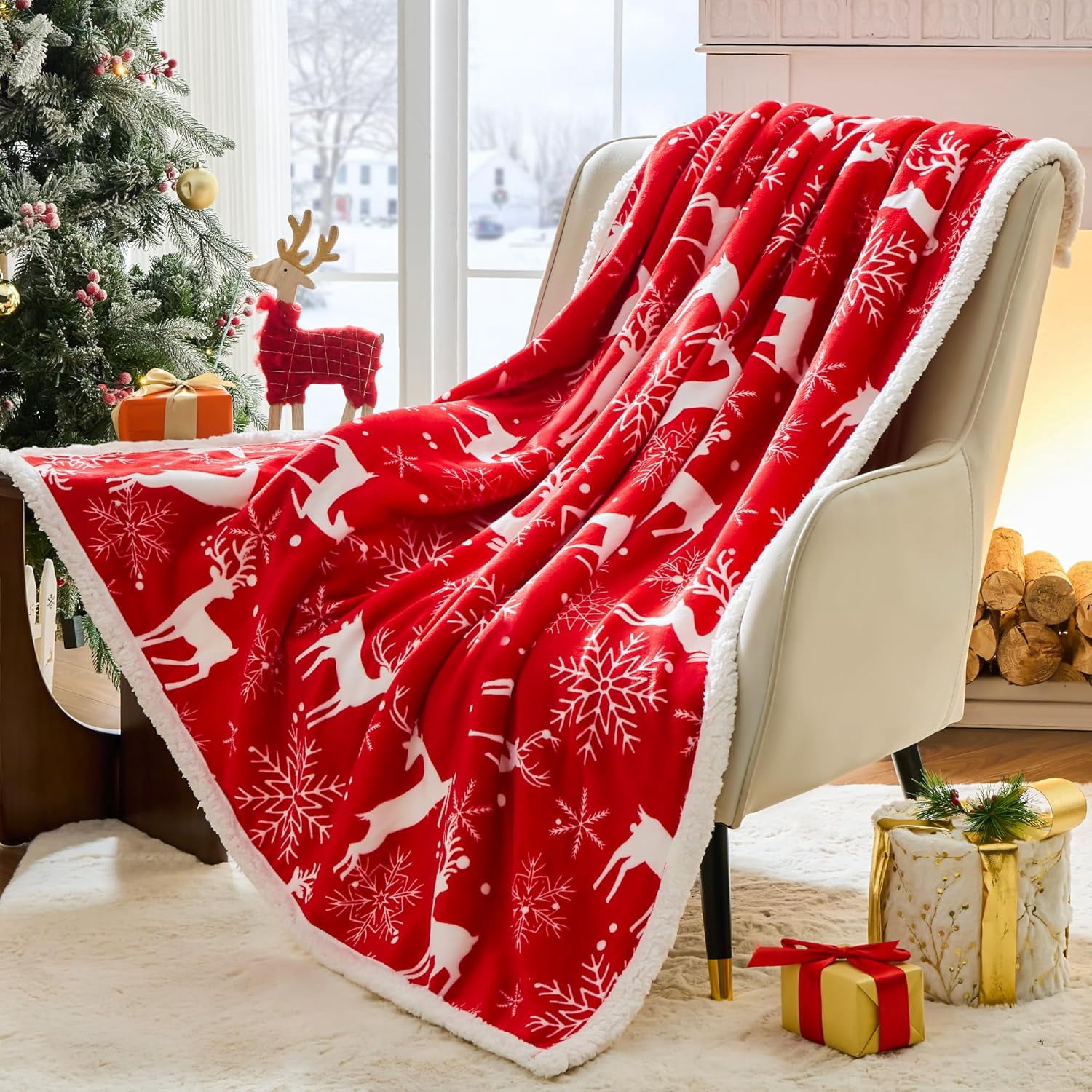Christmas Throw Blanket, Winter Holiday Sherpa Fleece Blanket, Premium ...