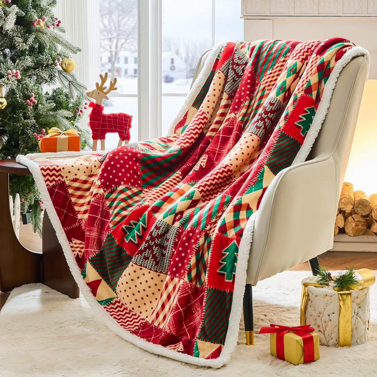 Christmas Throw Blanket, Winter Holiday Sherpa Fleece Blanket, Premium ...