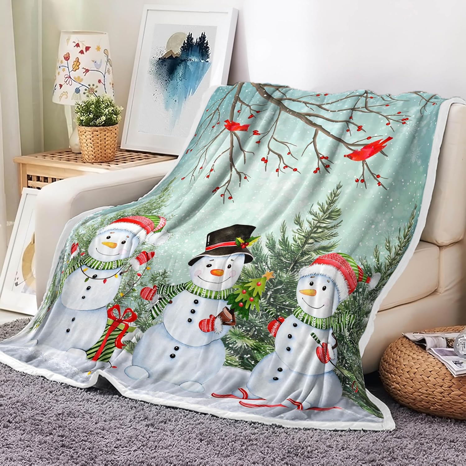 Christmas Throw Blanket, Winter Snowman Snowflake Fleece Blanket, Xmas ...