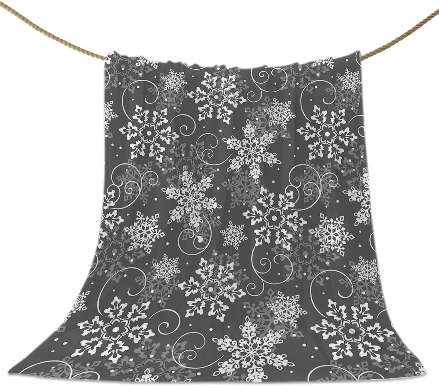 Christmas Throw Blankets, Grey White Snowflakes Pattern Soft Fleece ...