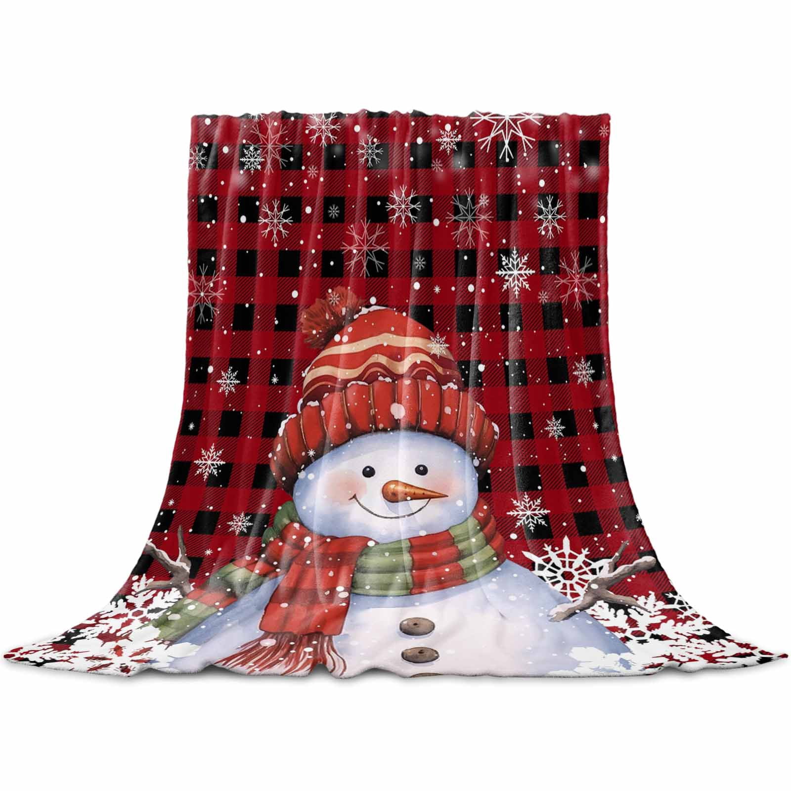 Christmas Throw Flannel Blanket 32x48In Snowman Xmas Black and Red ...