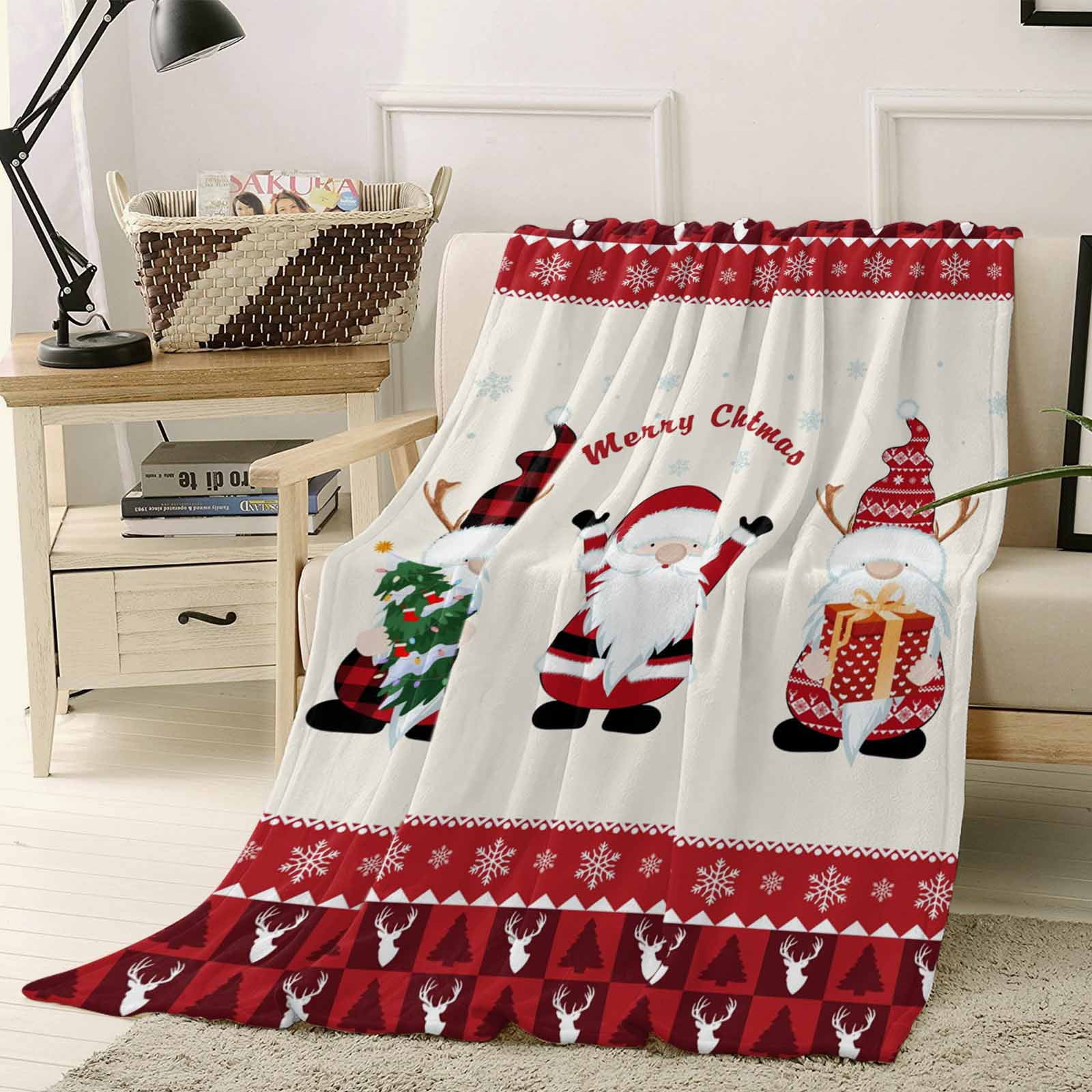 Christmas Throw Flannel Blanket 50x60In Red Santa Claus Xmas Gnome ...