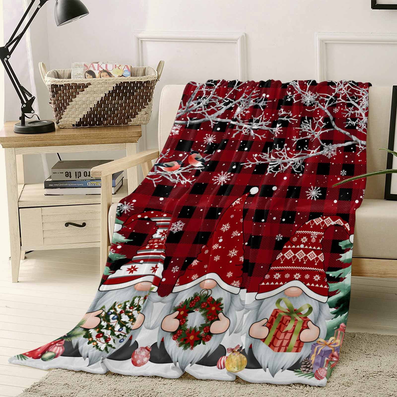 Christmas Throw Flannel Blanket 60x80In Dwarfs Snowflake Xmas Tree Bird ...