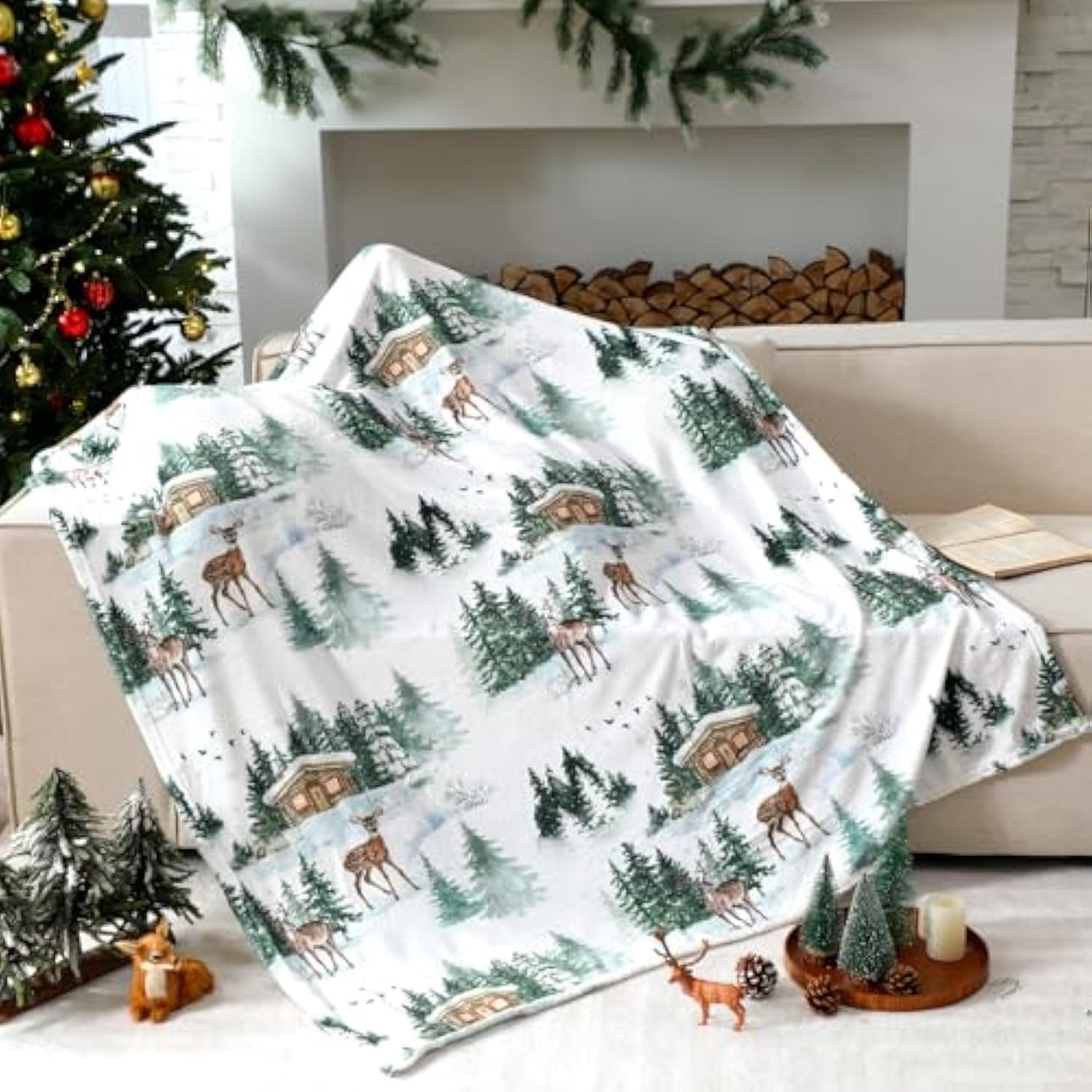 Christmas Throw Flannel Blanket Winter Elk Cozy Fuzzy Warm Throw ...