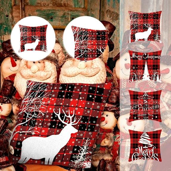 Christmas Throw Pillow Cover with White Stag Silhouette on Red Black ...