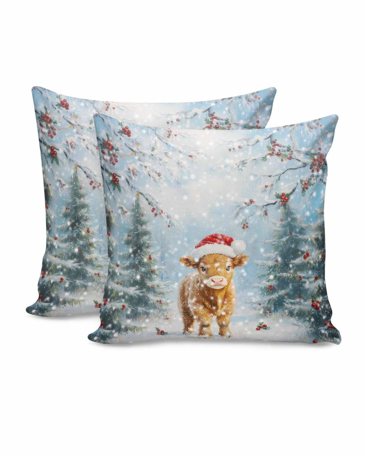 Christmas Throw Pillow Covers 16x16 Inch Set of 2 Cute Highland Cow ...
