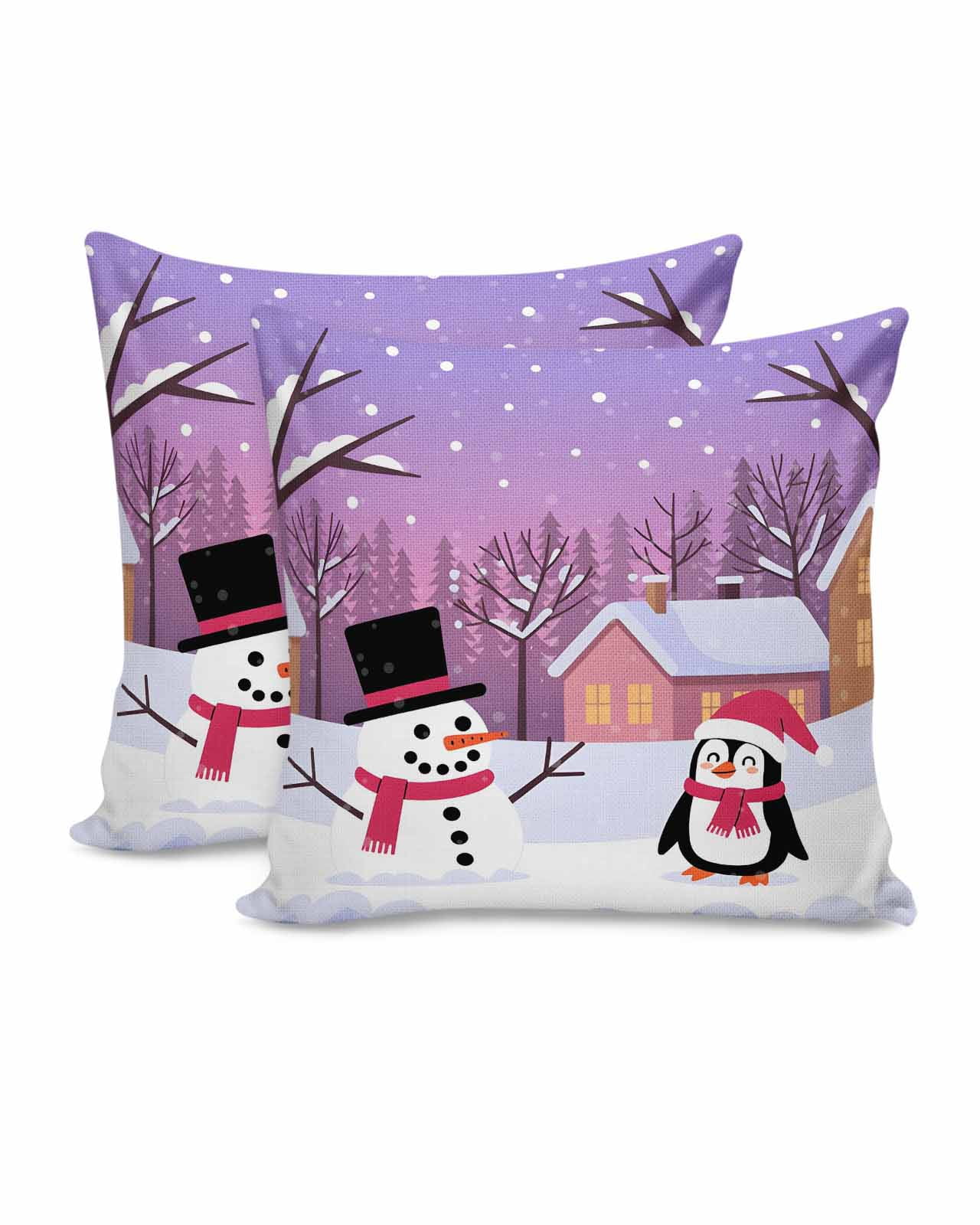 Christmas Throw Pillow Covers 16x16 Inch Set of 2 Snowman Penguin ...