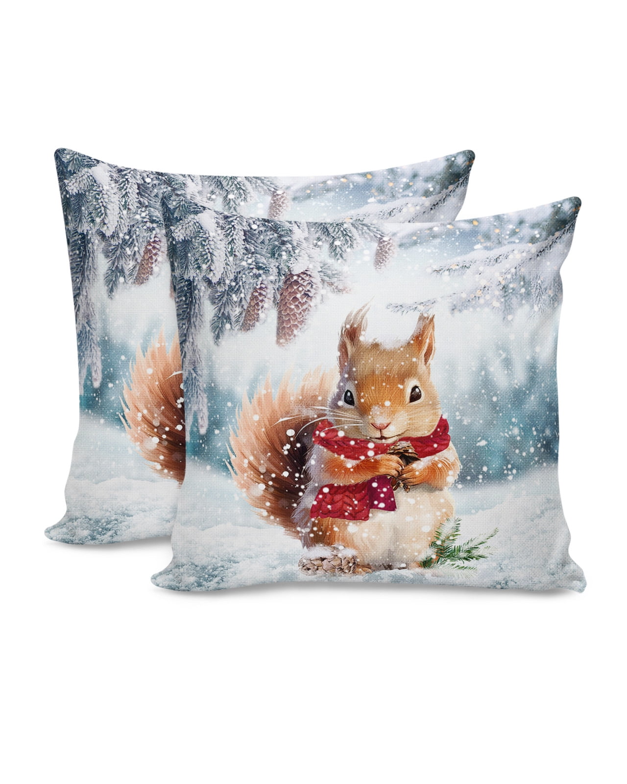 Christmas Throw Pillow Covers 16x16 Inch Set of 2 Squirrel Pine Cone ...