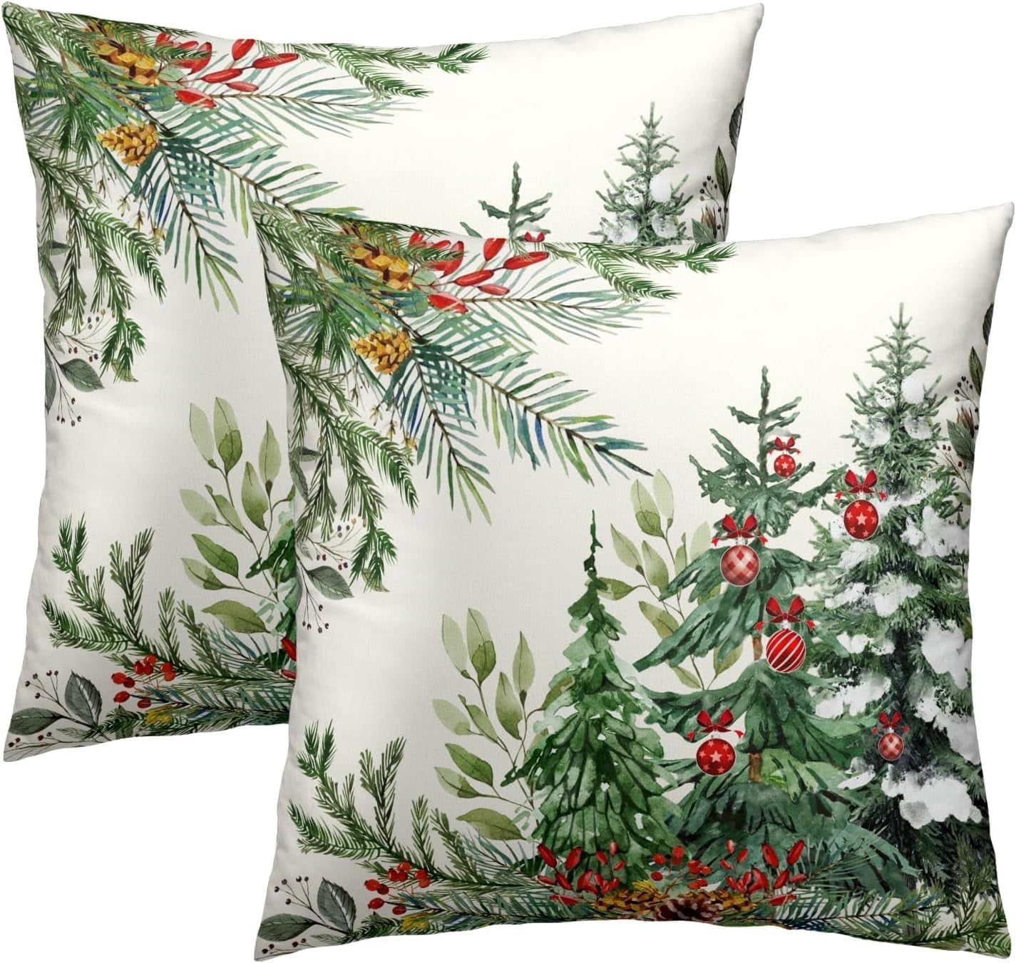 Christmas Throw Pillow Covers 16x16 Set of 2, Winter Xmas Pine Branches ...